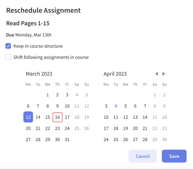 Syllabird - Rescheduling Assignments