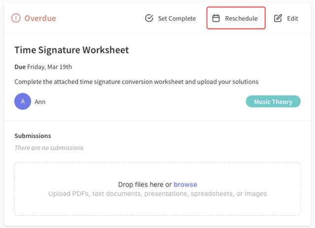 Syllabird - Rescheduling Assignments